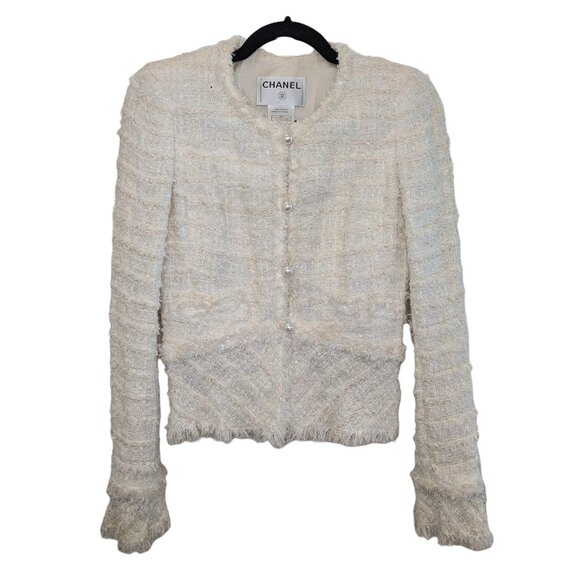 CHANEL | Jackets & Coats | Chanel Vintage Off White Lesage Sequin Tweed ...